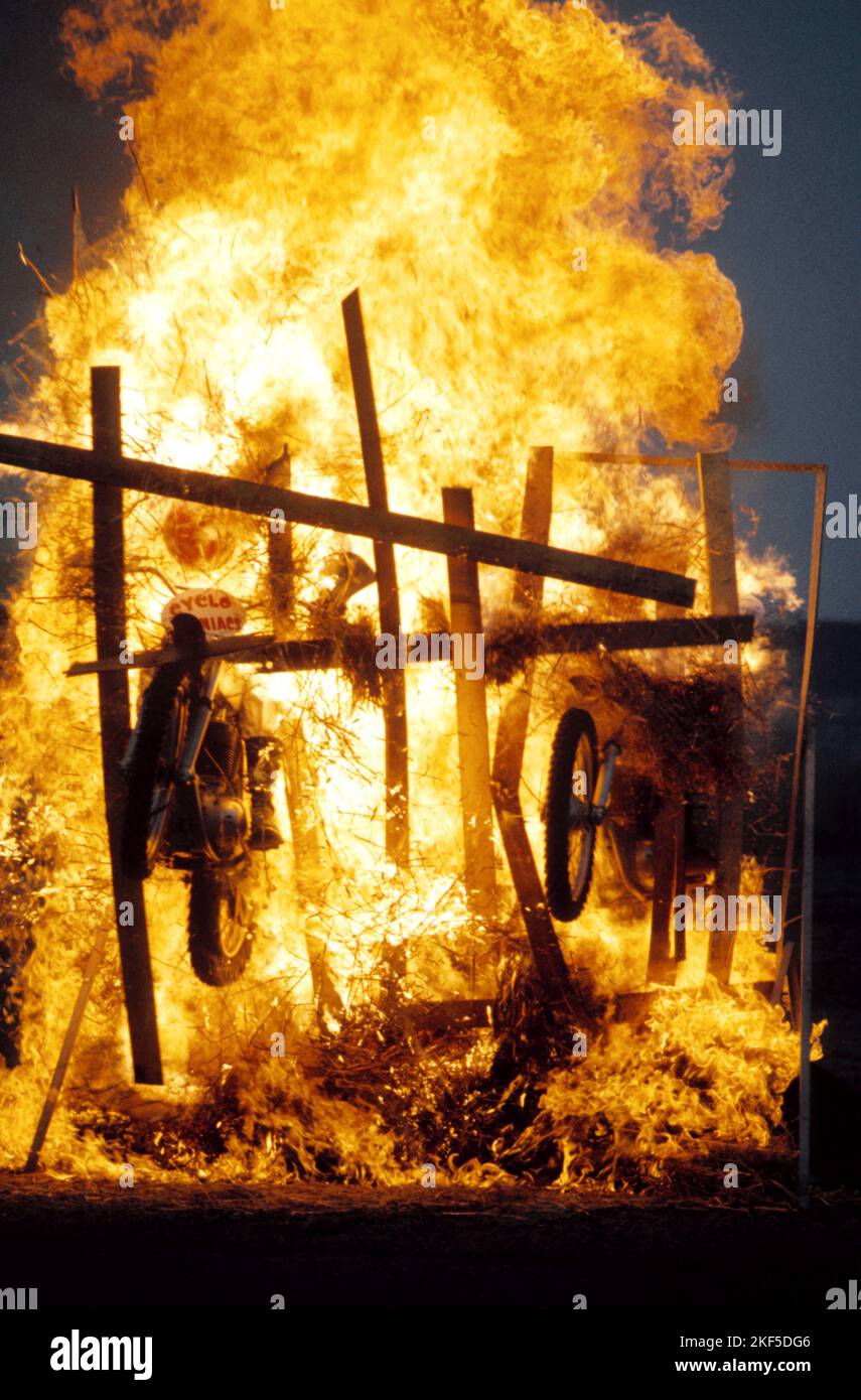 Motorcyclist's jump through fire during a stunt event Stock Photo - Alamy