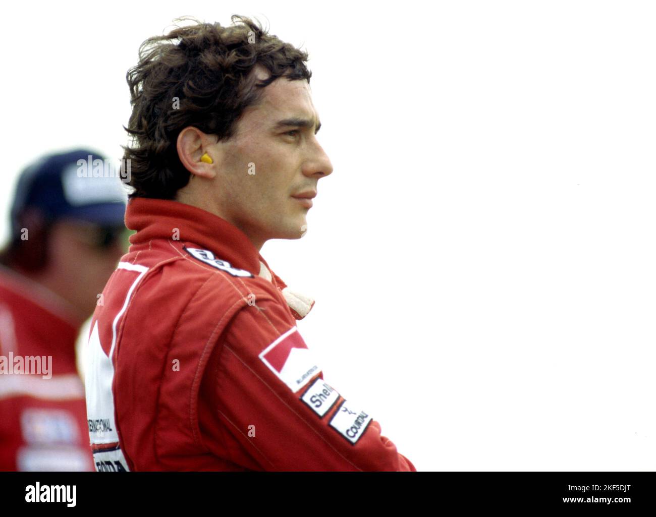 Brazilian racing driver Ayrton Senna looks into the distance at ...