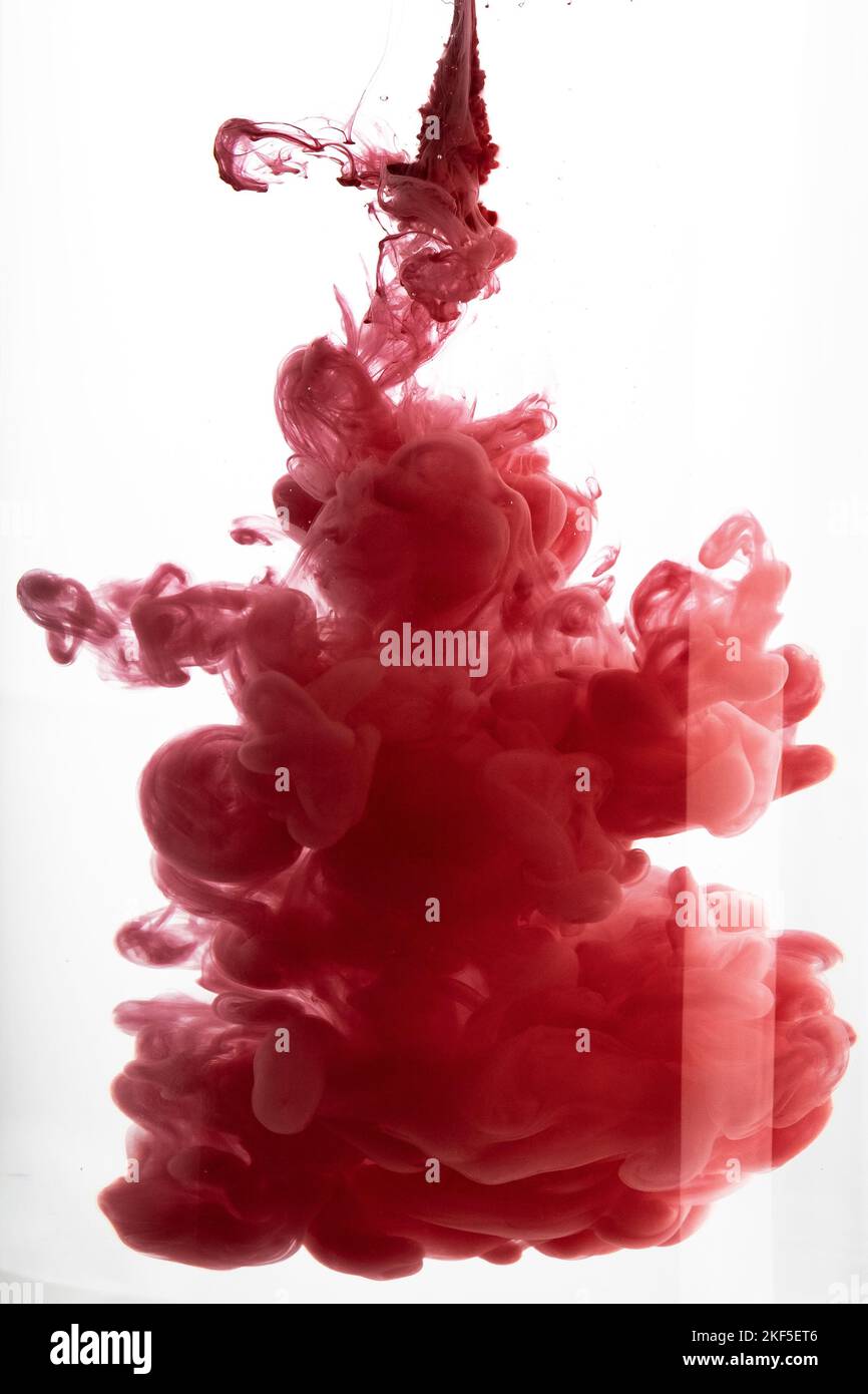 Red color flowing in smoke forms, smooth abstract moving by acrylic ...