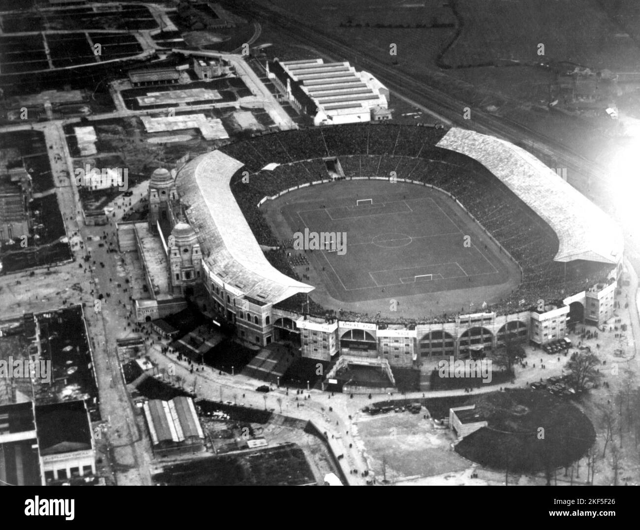 Aerial view of Wembley Stadium as the two teams line up for the ...