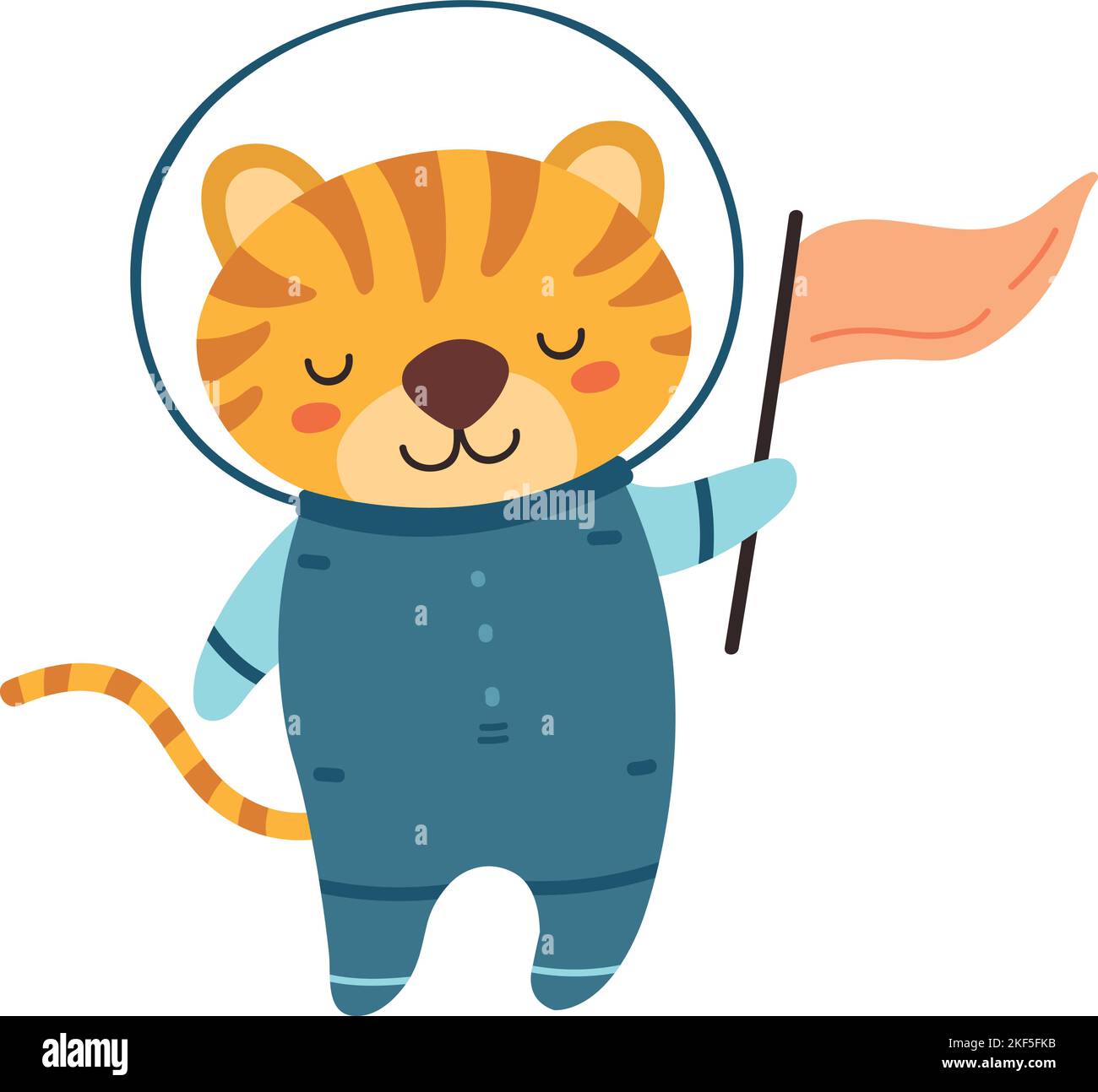 Baby animal astronaut with flag. Cartoon space tiger Stock Vector Image ...