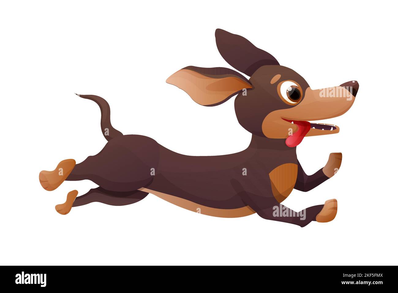 Cute dachshund puppy, jumping and smiling in cartoon style, bright pet ...
