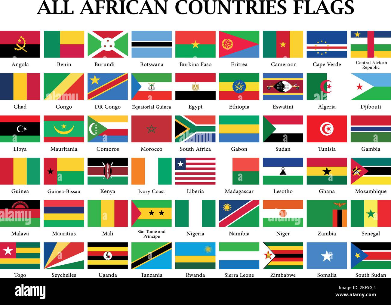 A set of all African flags in different designs - icons, flaying flags ...