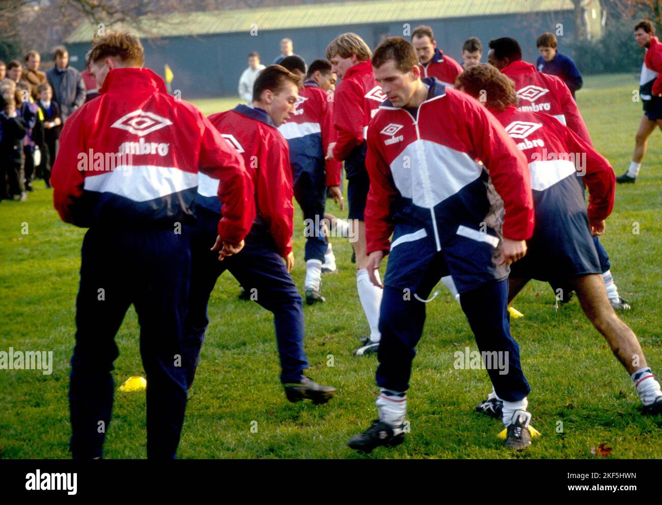 (L-R) England players go through a training drill: Gary Stevens, David ...