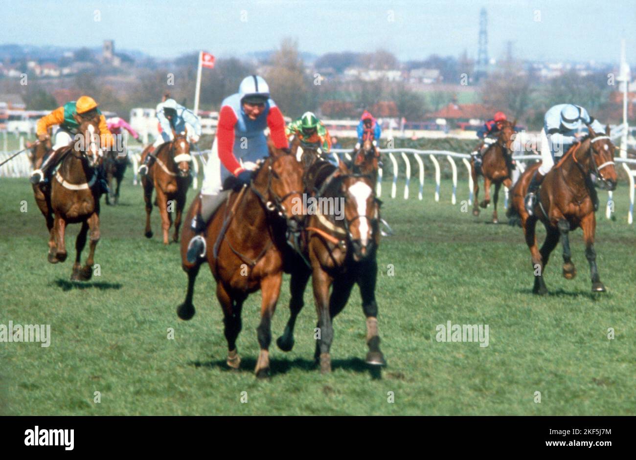 Little Polvier, Jimmy Frost up, is challenged only by a riderless horse ...