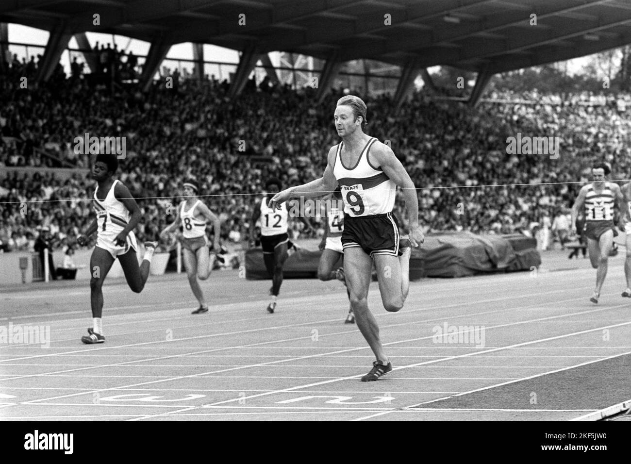David Jenkins (No.9) wins from Glen Cohen (No.7) in the 400m sprint ...