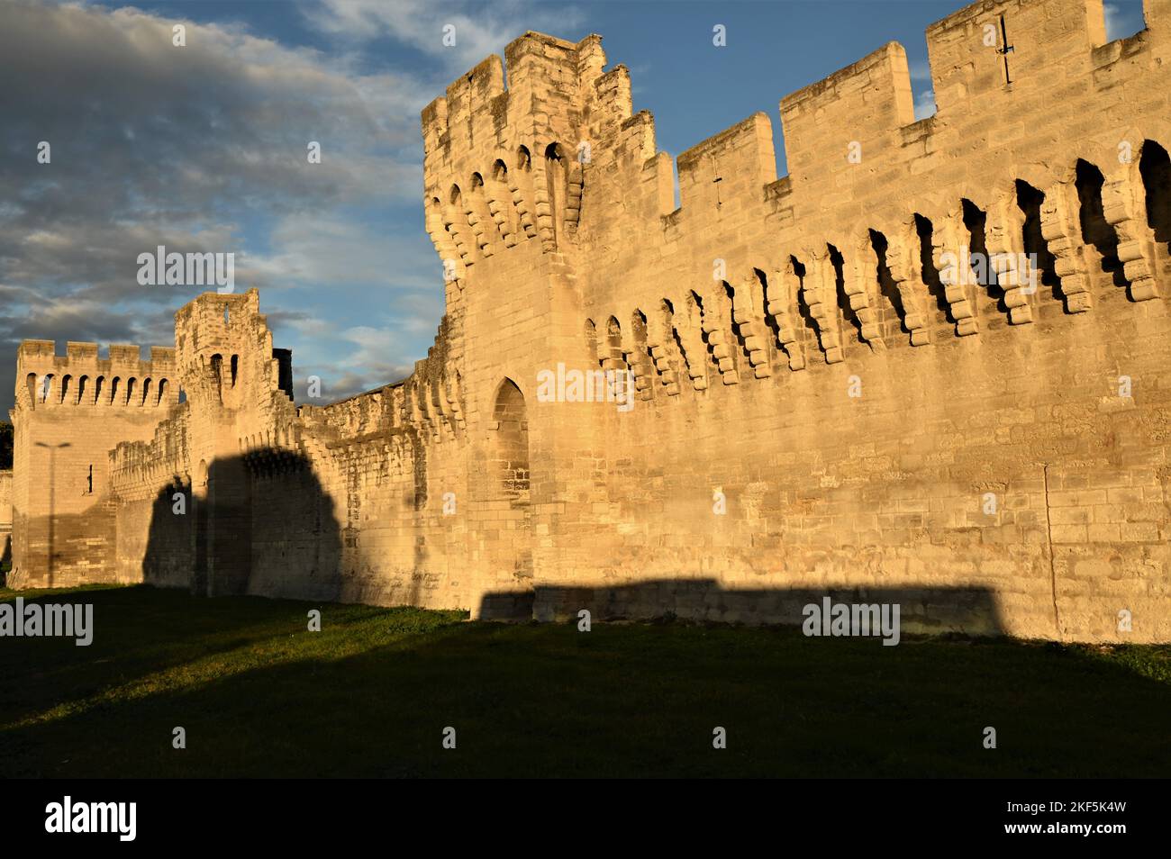 A view of the stone ramparts which form the defensive curtain wall ...