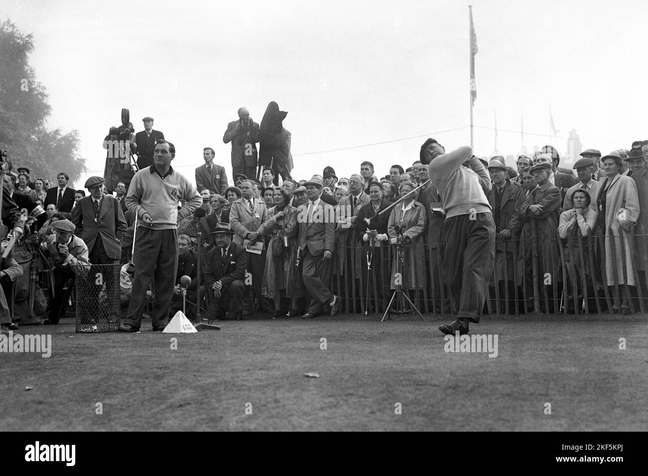 Ted Kroll of the USA, driving from the 1st tee. He lost to Fred Daly by ...