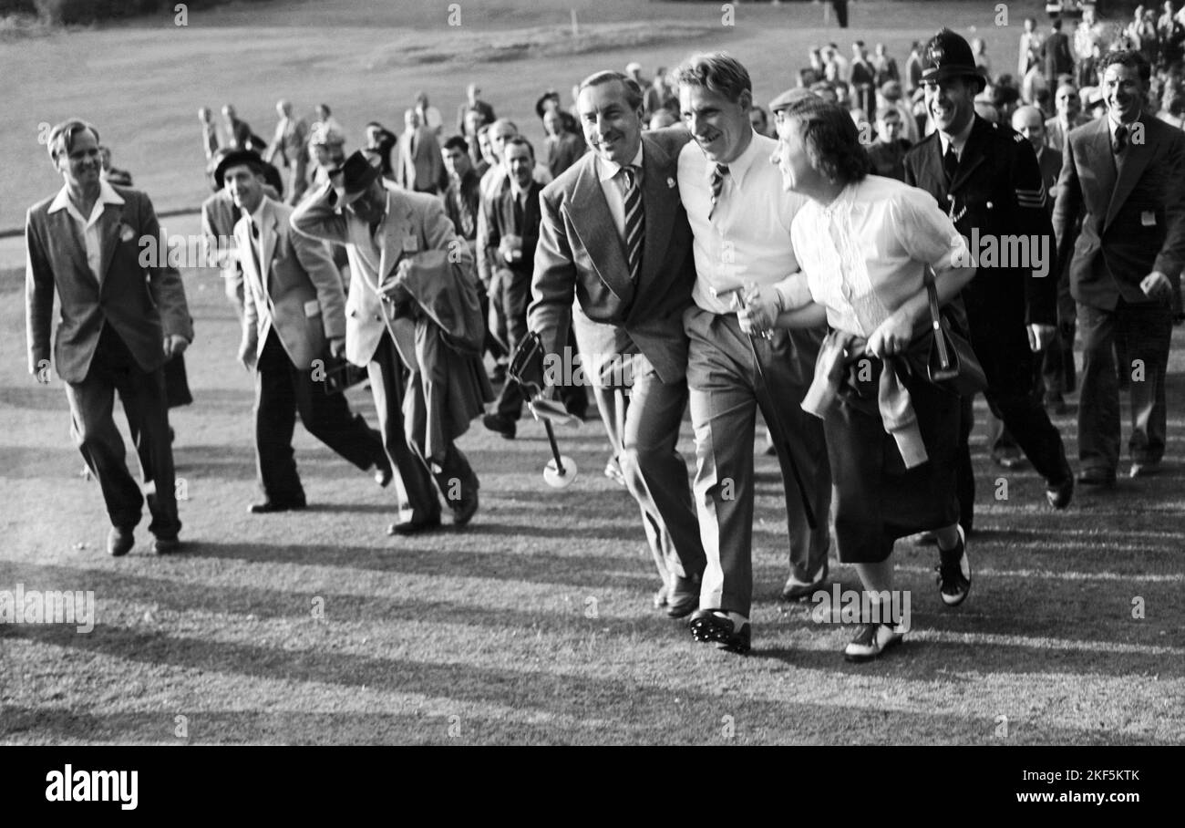 Harry Weetman receiving congratulations from his wife and Henry Cotton ...