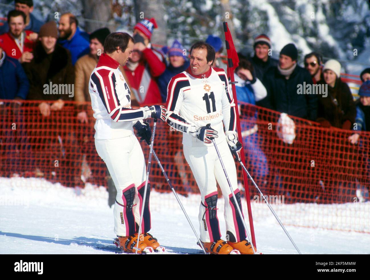 (L-R) USA's Steve Mahre, who won the silver medal, chats with his twin ...
