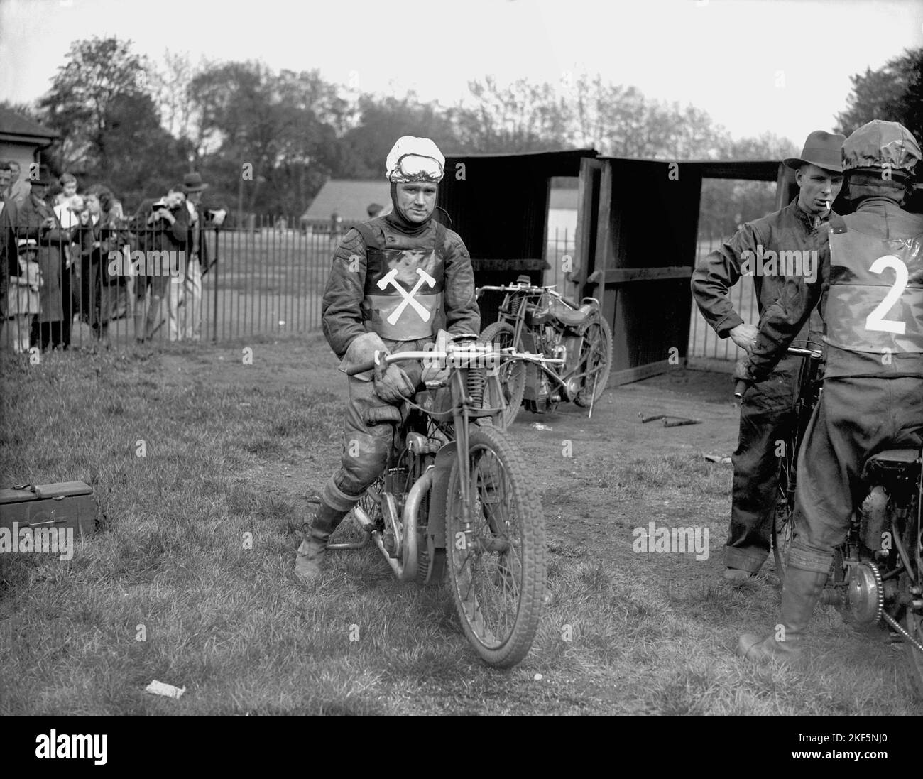 Harold "Tiger" Stevenson, one of the early 'stars' of Speedway, sitting ...