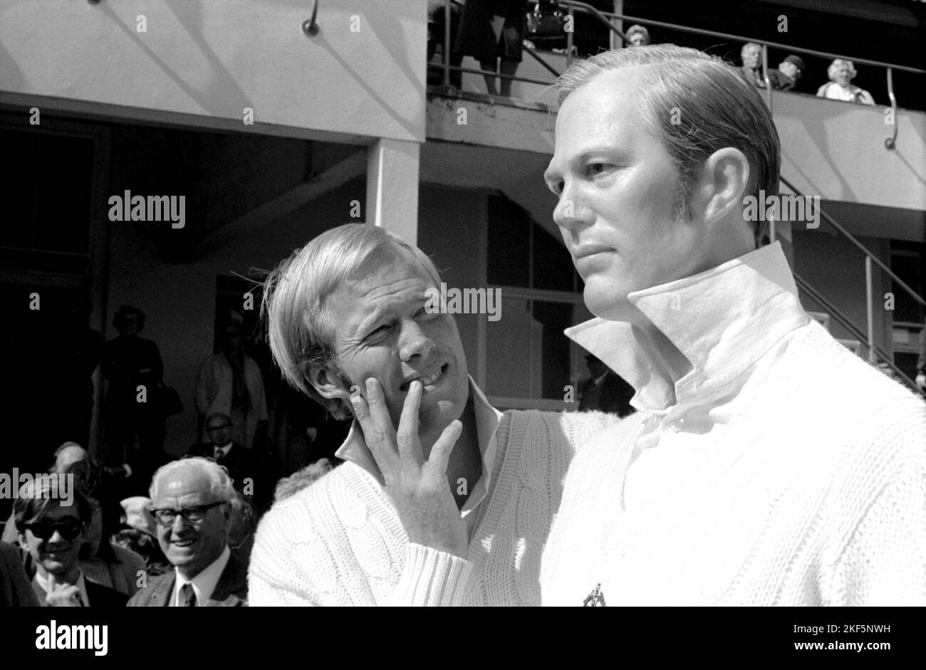Sussex captain Tony Greig examines a waxwork of himself, made for ...