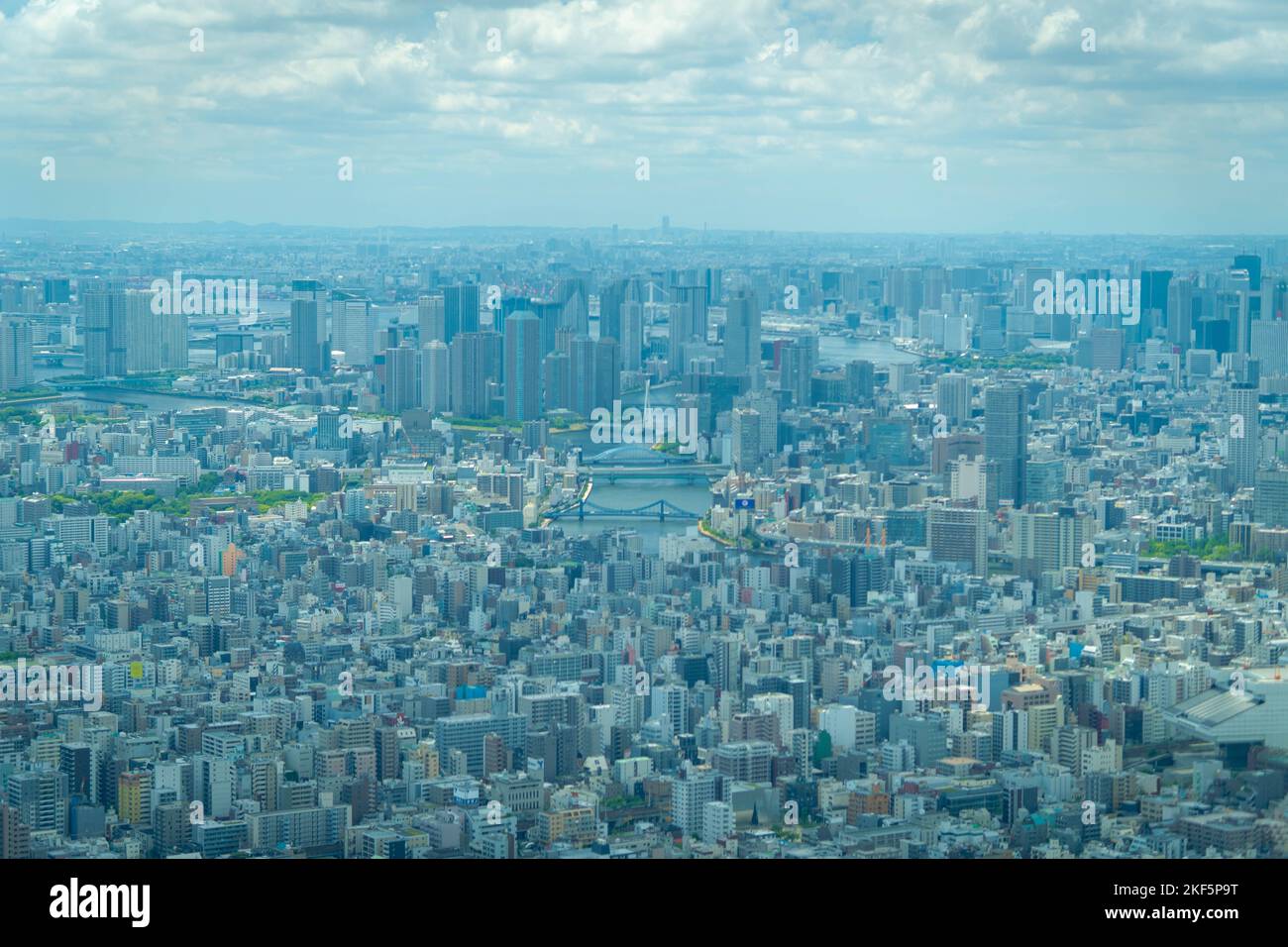 An aerial view of Tokyo cityscape with dense buildings and skyscraper ...