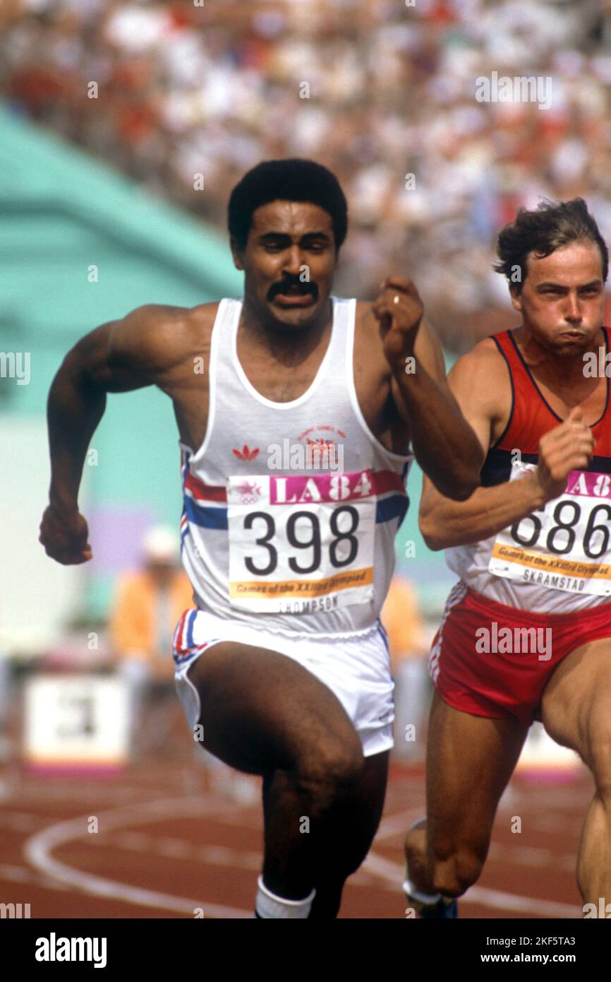 Great Britain's Daley Thompson races to a good time in the 100m, on his ...