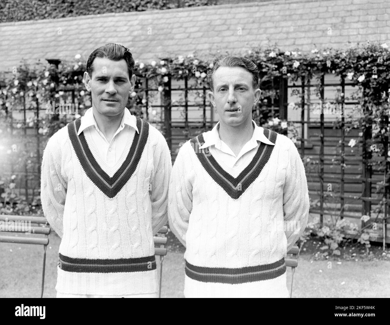 (L-R) John Ikin and Geoff Edrich, Lancashire Stock Photo - Alamy