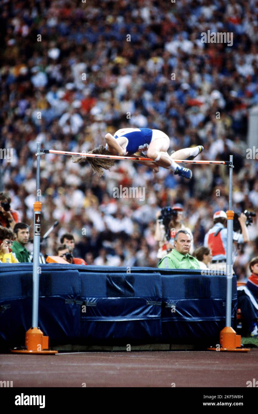 Gold medallist Rosemarie Ackermann of East Germany clears the bar using ...