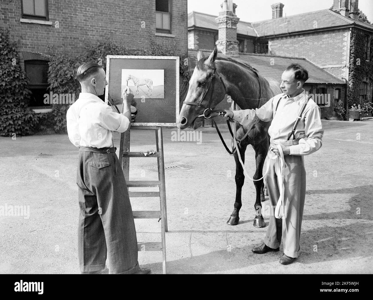 Sam Thomas, stable lad, painting racehorse 'Palestine', the winner of ...