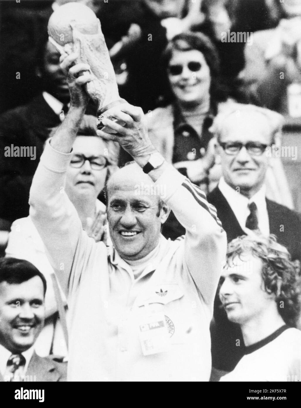 West Germany coach Helmut Schon lifts the World Cup Stock Photo - Alamy