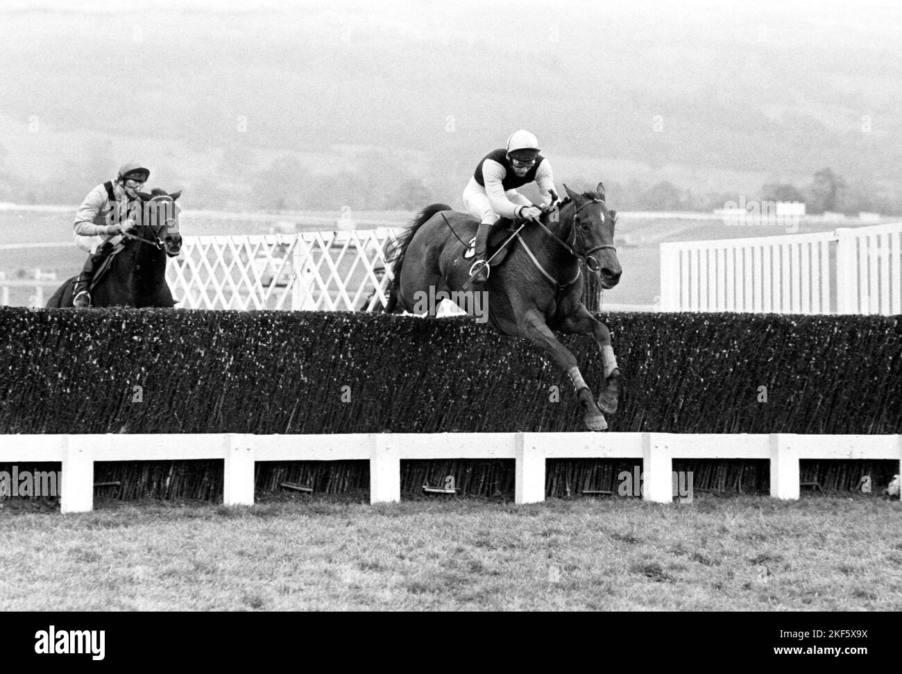 Another Duke (r), Richard Rowe up, clears the last fence to win from ...