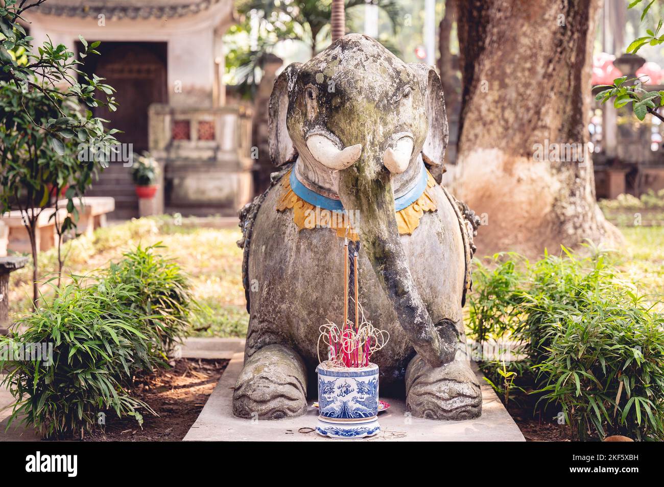 An old stone altar elephant sculpture near a Hindu Temple Stock Photo ...