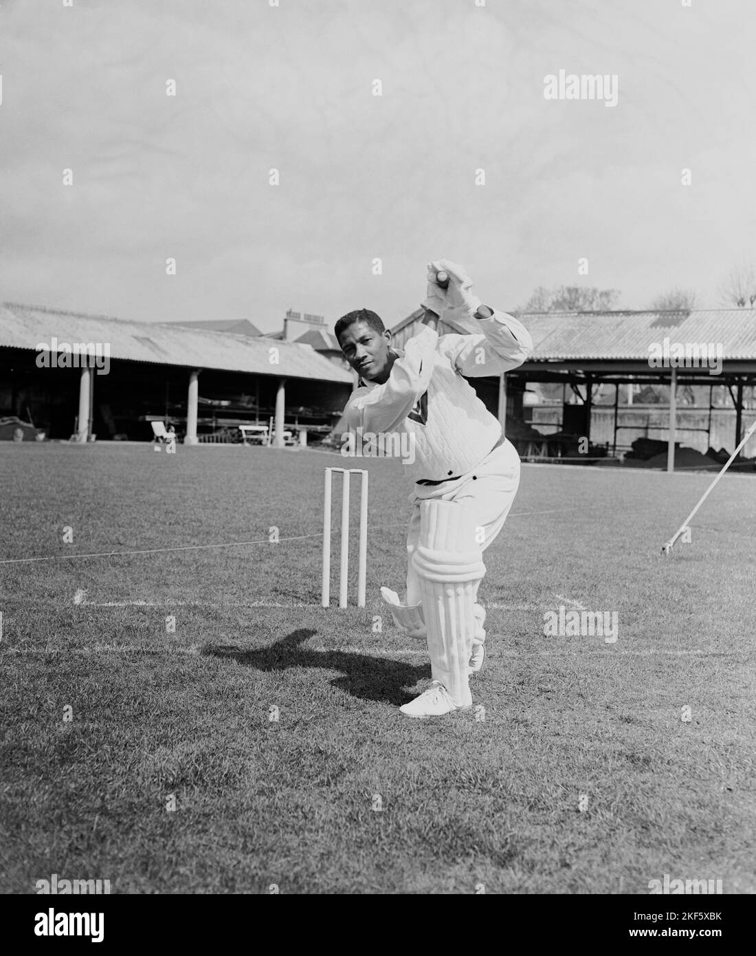 New action picture of Basil Butcher (British Guiana), right-hand bat ...