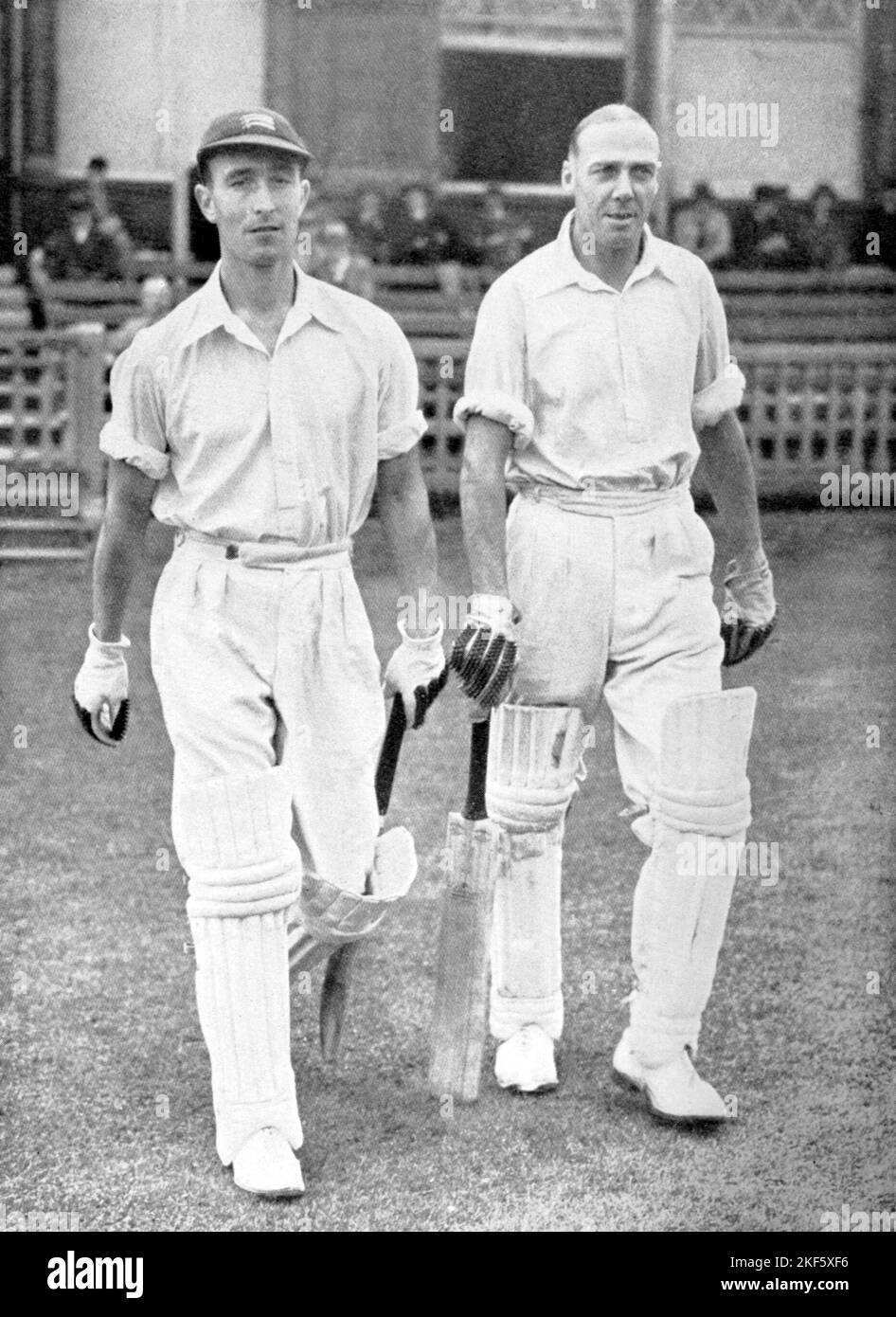 (L-R) Denis Compton and Morris Nichols walk out to open the batting for ...