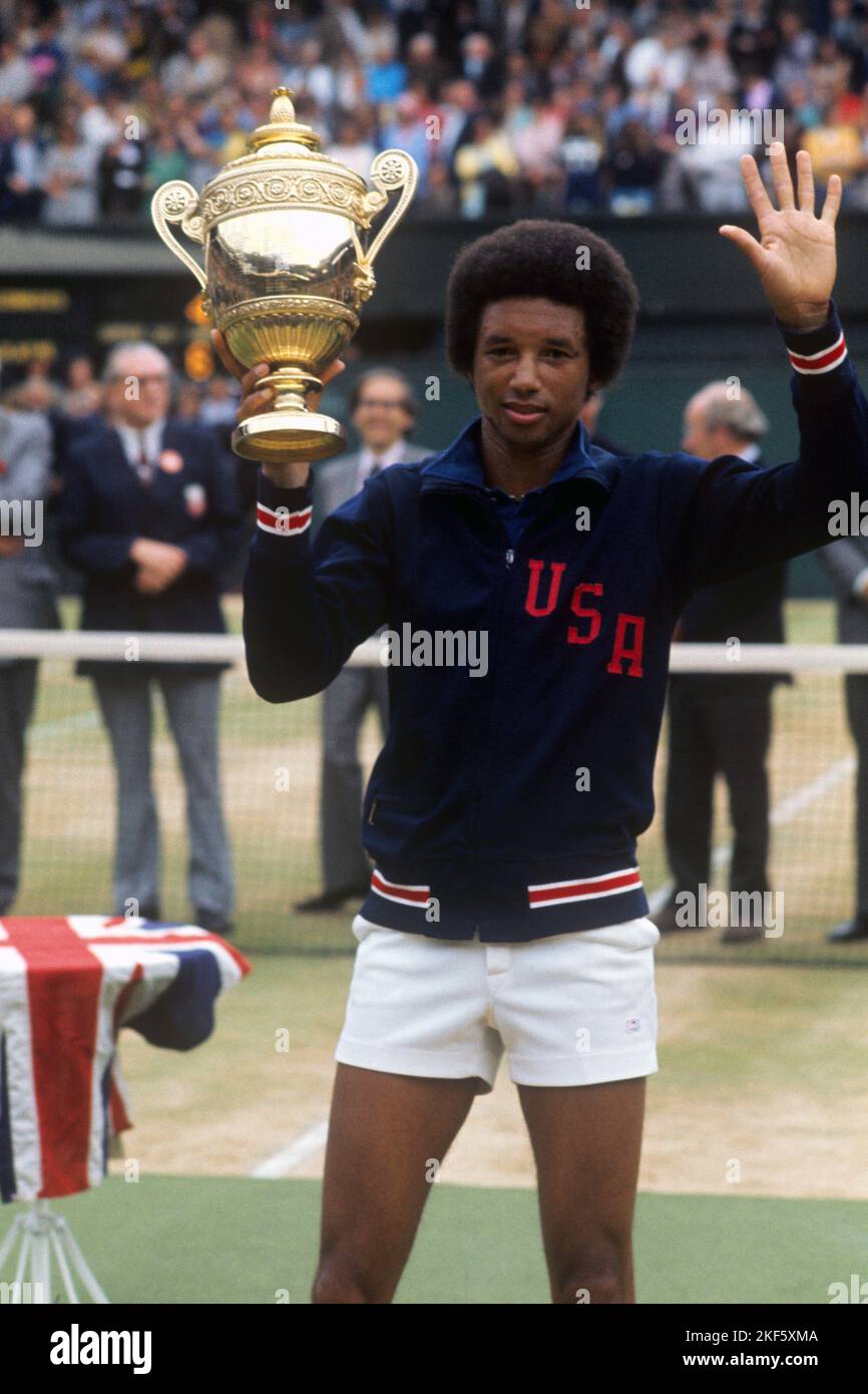 American Arthur Ashe after winning the Wimbledon Men's Single ...