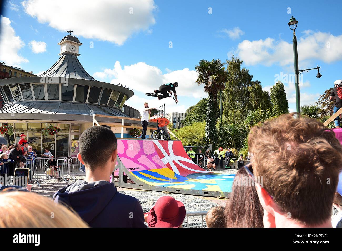 BMX stunt rider display in Bournemouth square Stock Photo - Alamy