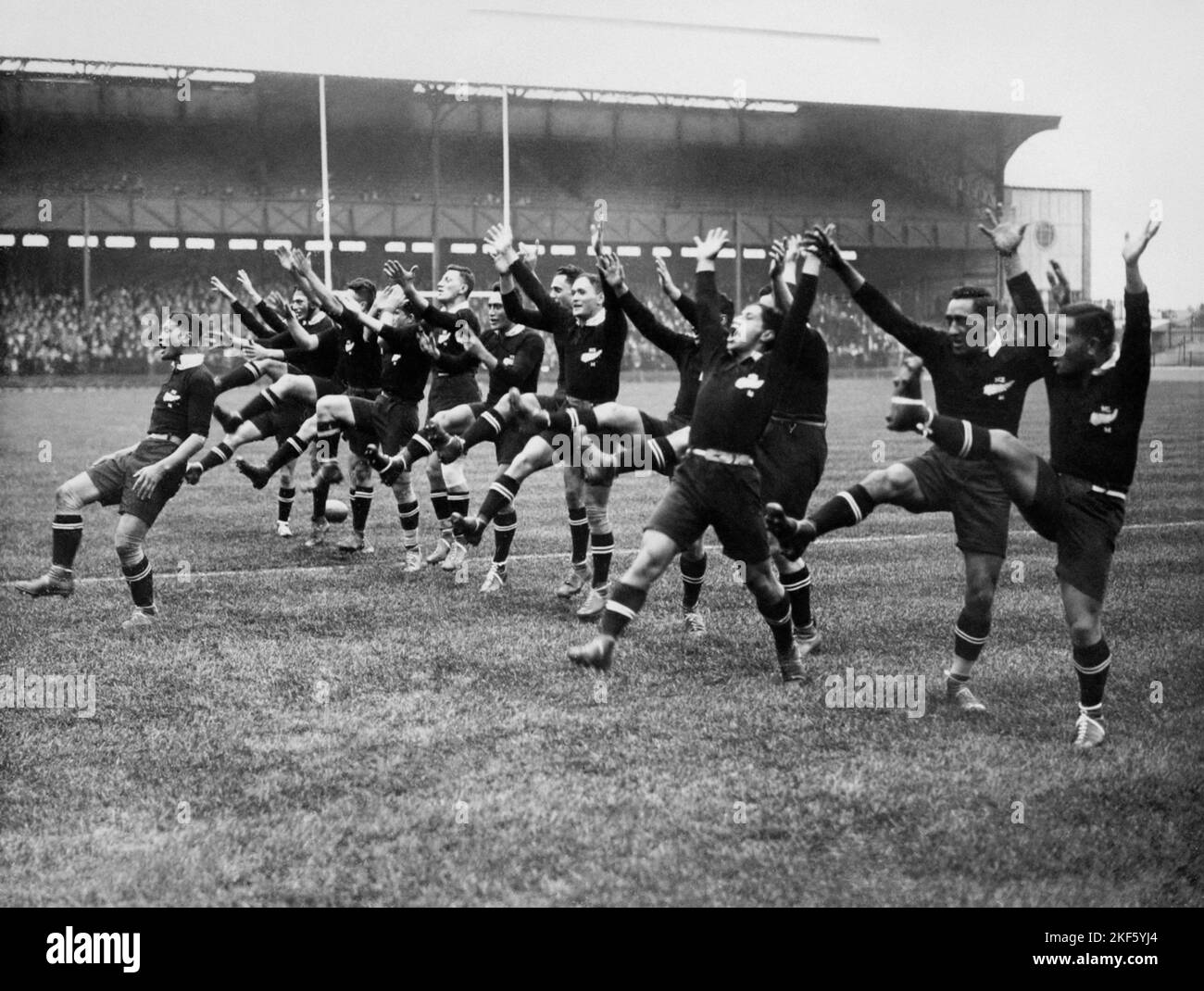 The New Zealand Maoris perform their haka (war dance) before the match ...