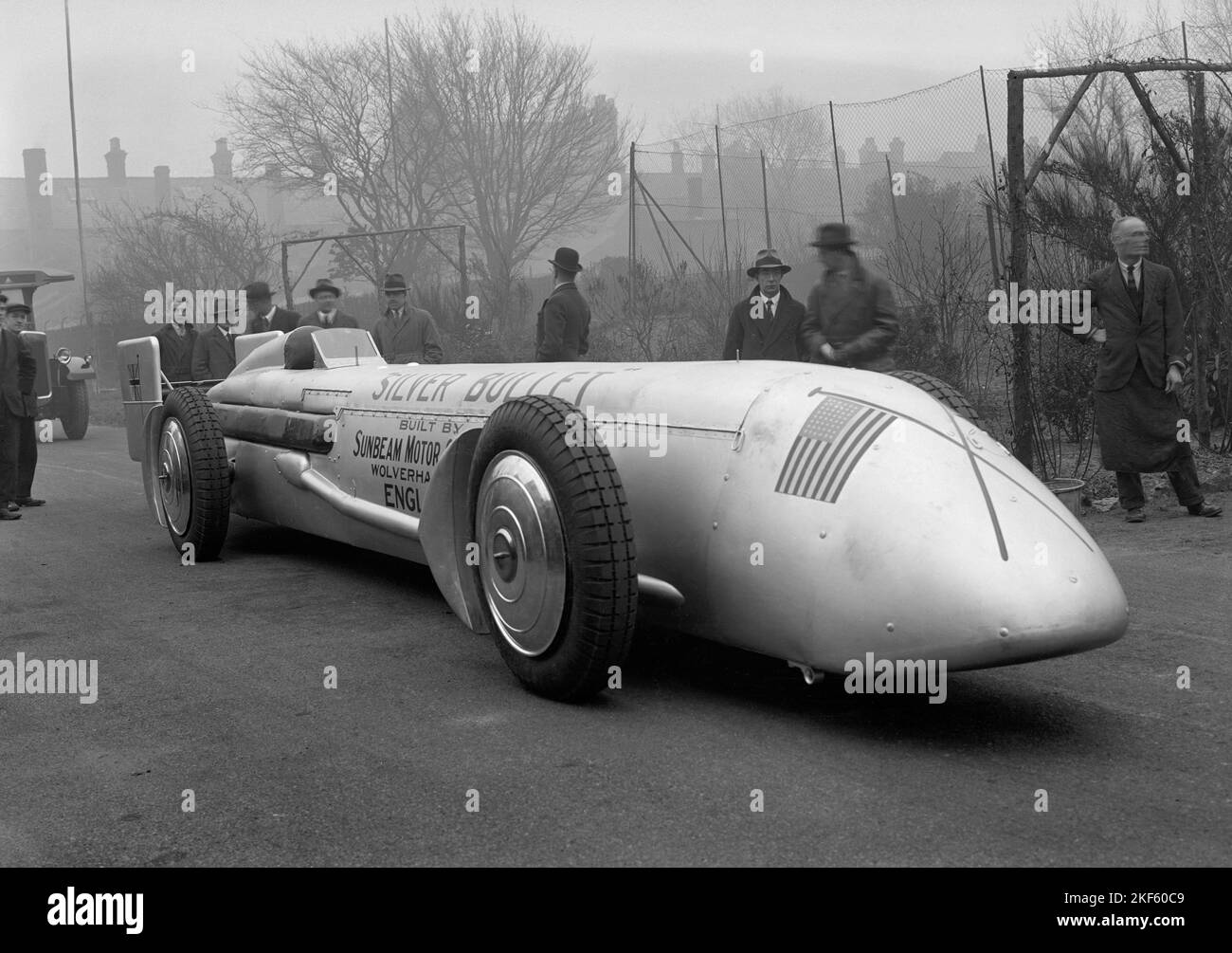 Kaye Don's Sunbeam car, the "Silver Bullett" at Brooklands. It failed ...