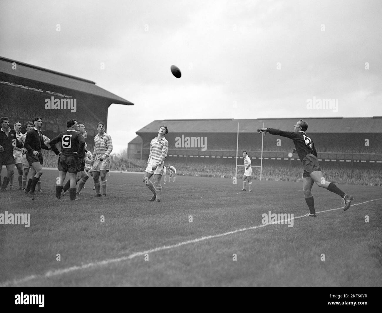 American Pete Dawkins throws a line-out ball over arm whilst playing ...