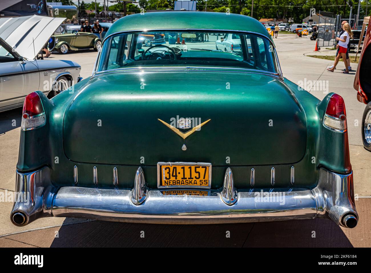 Des Moines, IA - July 02, 2022: High perspective rear view of a 1955 ...