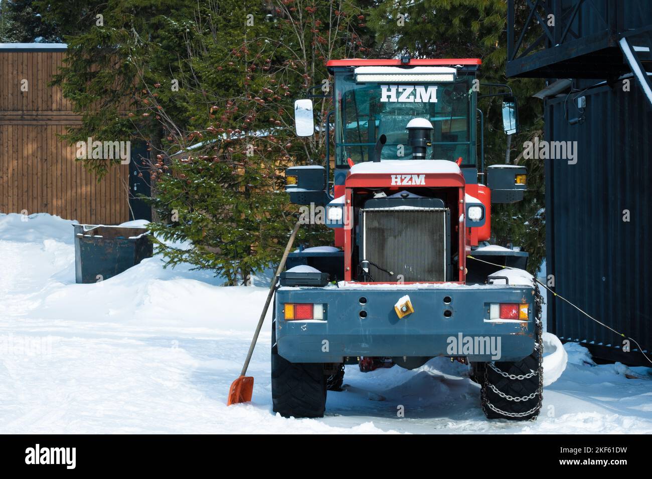 24.02.2022. Sheregesh, Russia. Snow removal equipment of municipal services during snow removal ...