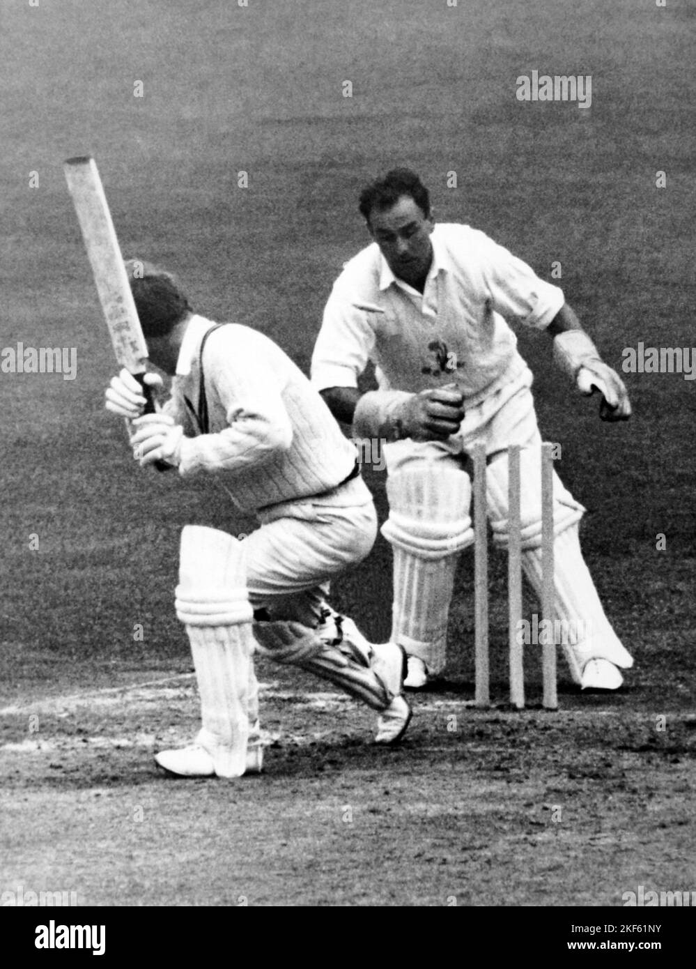 D.L.Evans, the Glamorgan wicket-keeper, attempts to stump C.T.Radley ...