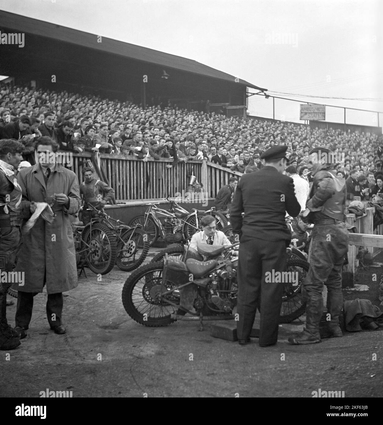 The pits at New Cross speedway track Stock Photo - Alamy