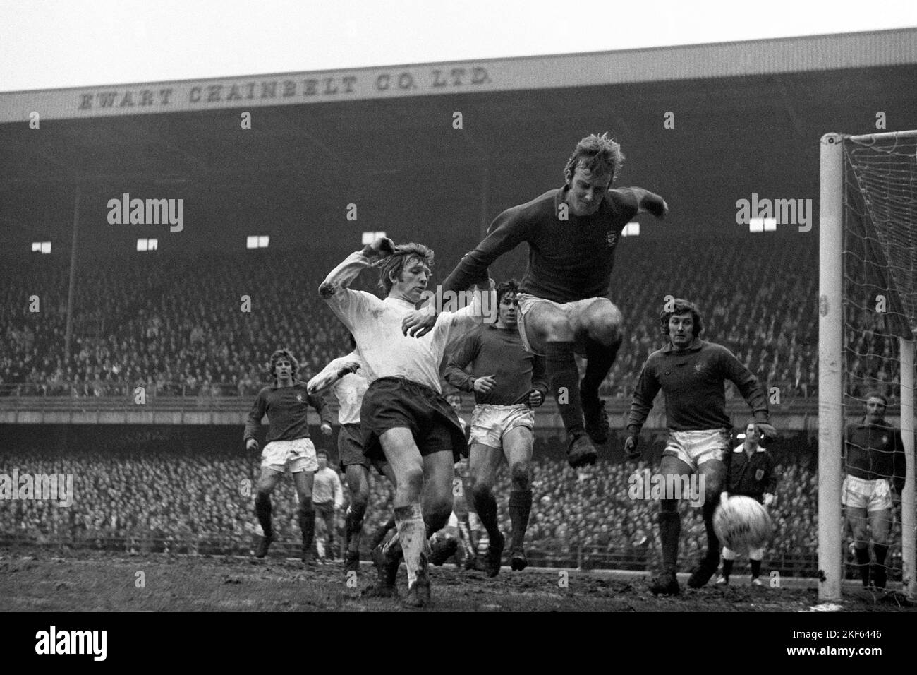 Nottingham Forest's John Winfield jumps in front of Derby County's ...