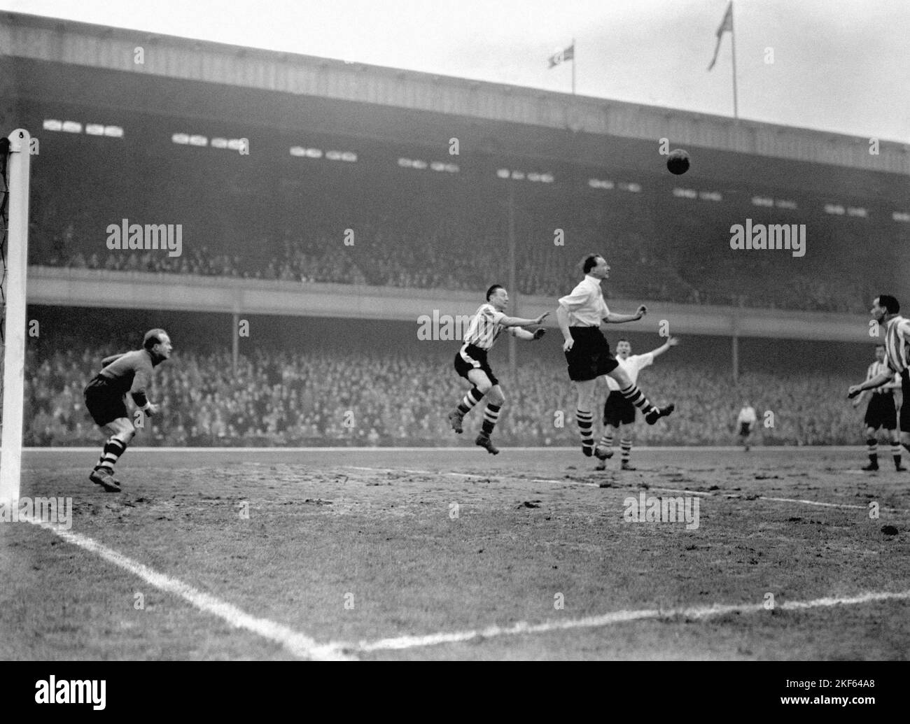 Bernard Streten, the Luton goalkeeper, left and Les Hall, Luton, (right ...