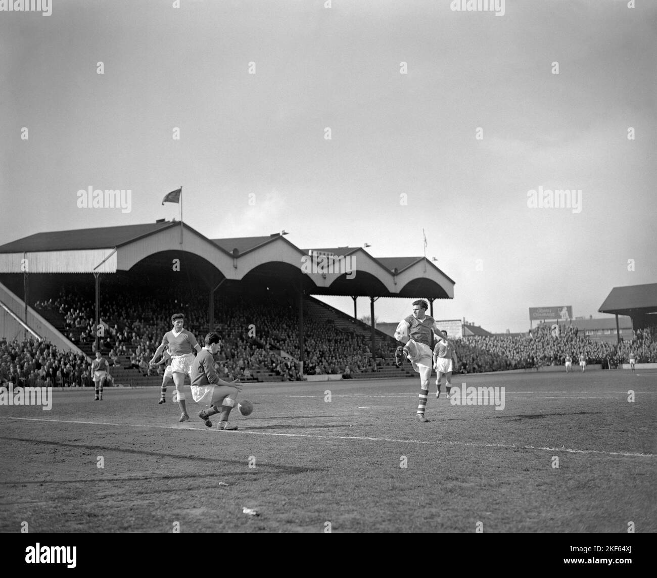 Ipswich inside left Ted Phillips has his shot blocked by Charlton ...