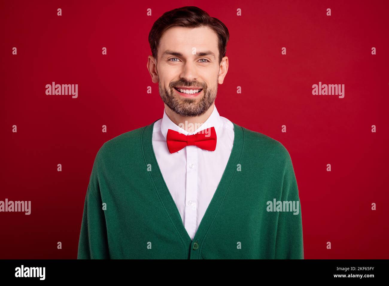 Portrait of classy neat positive young man beaming smile isolated on ...
