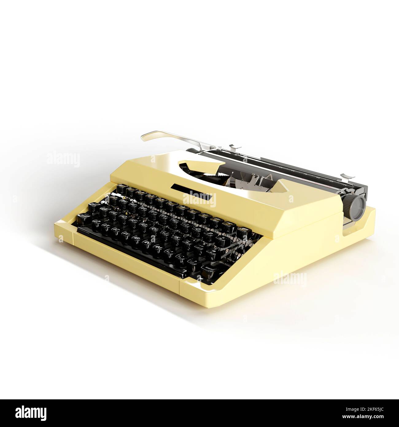 A 3D render of a vintage yellow typewriter isolated on a white ...