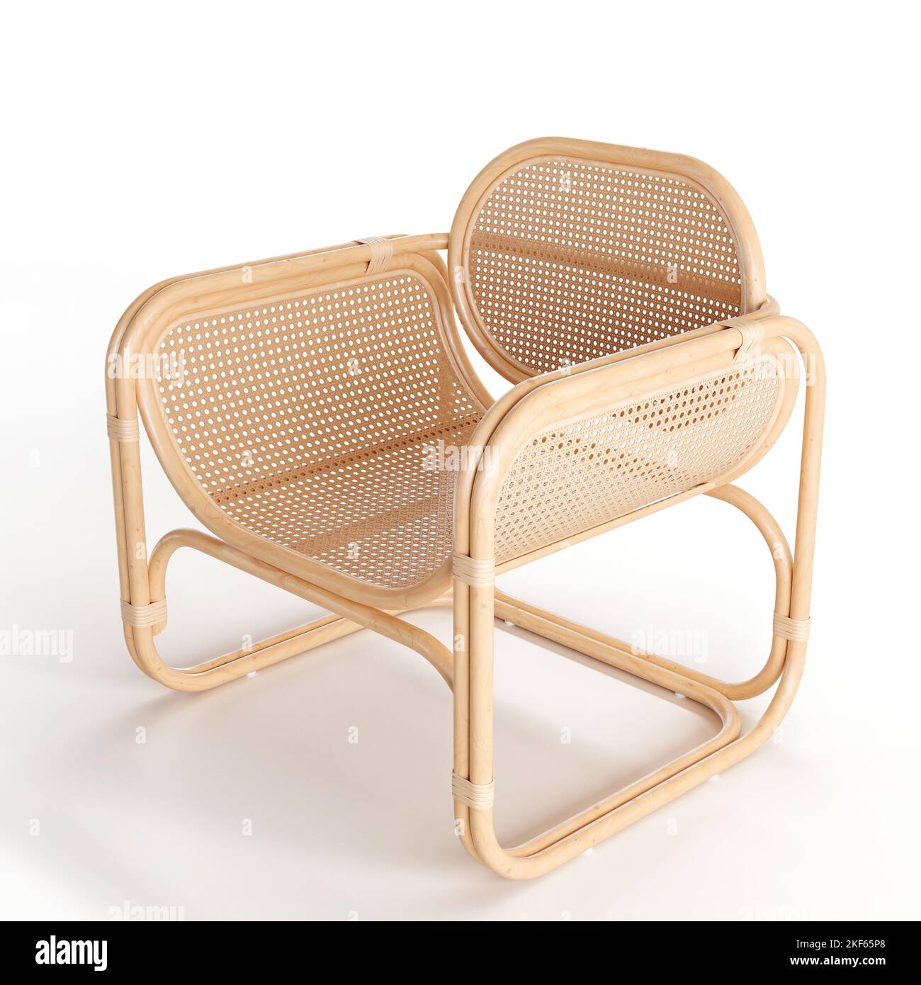 A 3D render of a decorative brown wicker chair isolated on a white ...