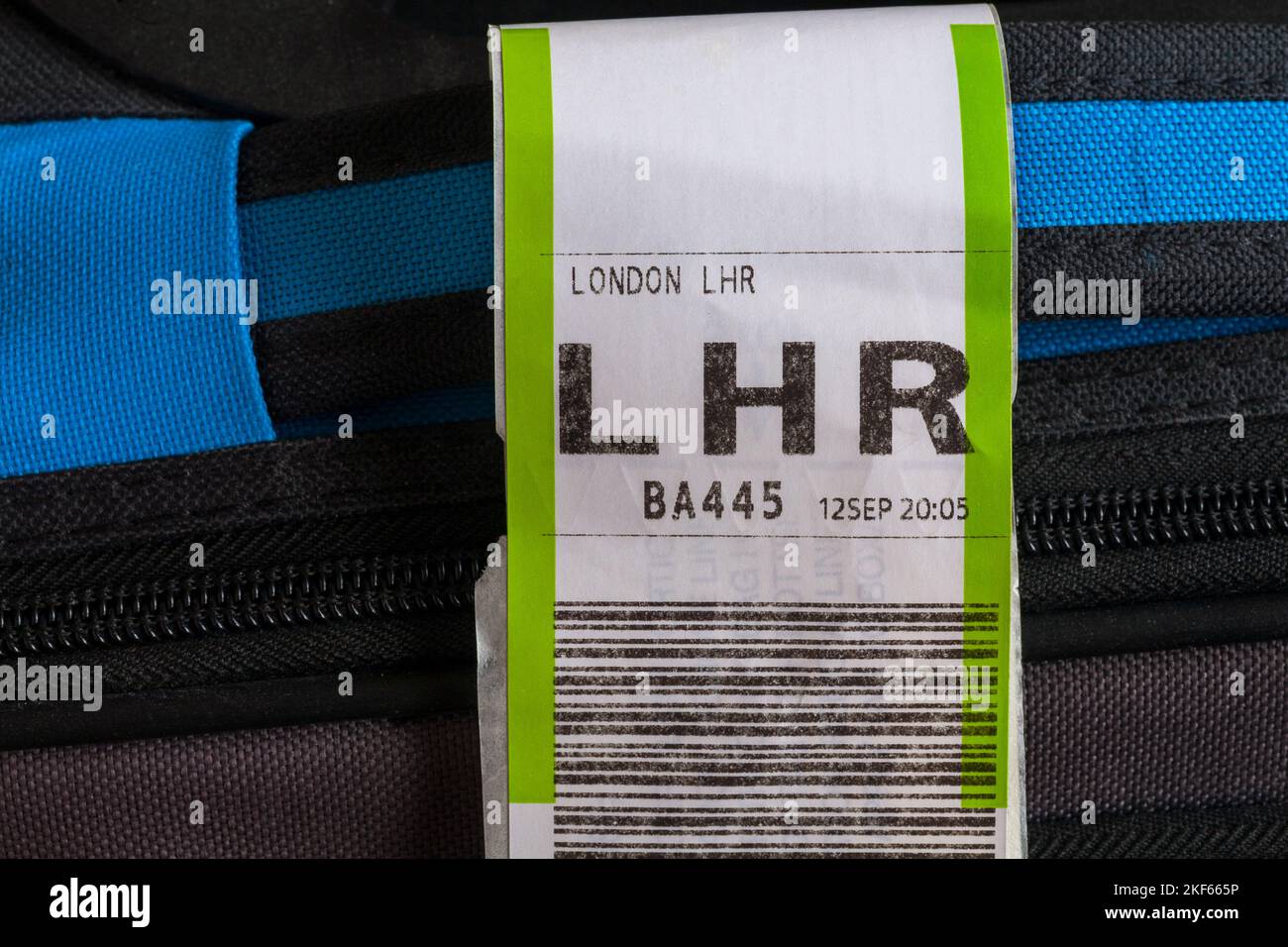 BA British Airways luggage label stuck on luggage for LHR London ...