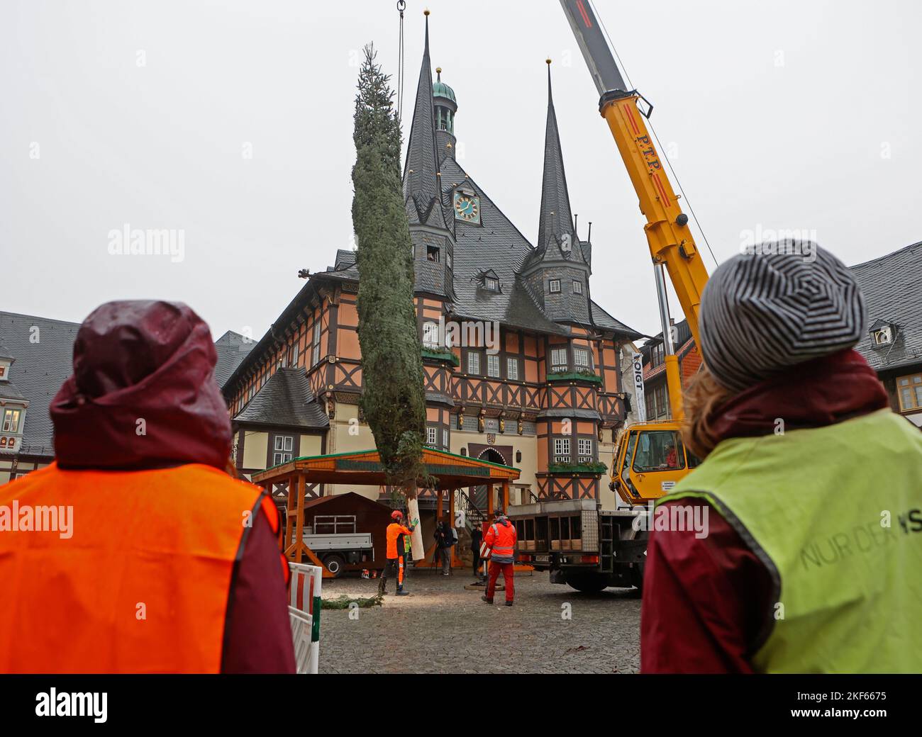 Wernigerode, Germany. 16th Nov, 2022. A crane erects an approximately ...