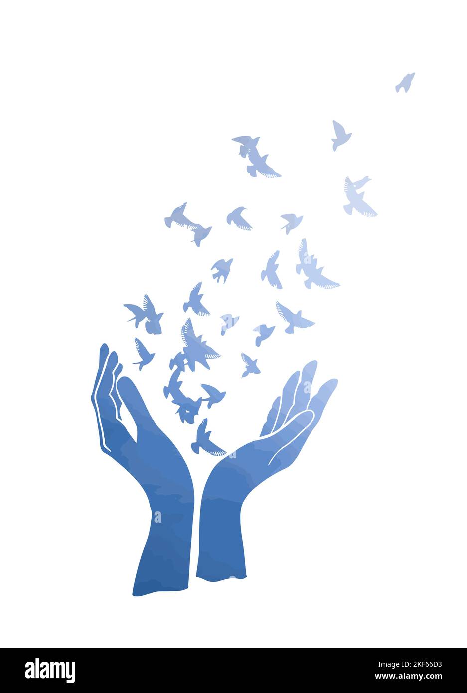 care about world. concept of world without war Blue hands and dove ...
