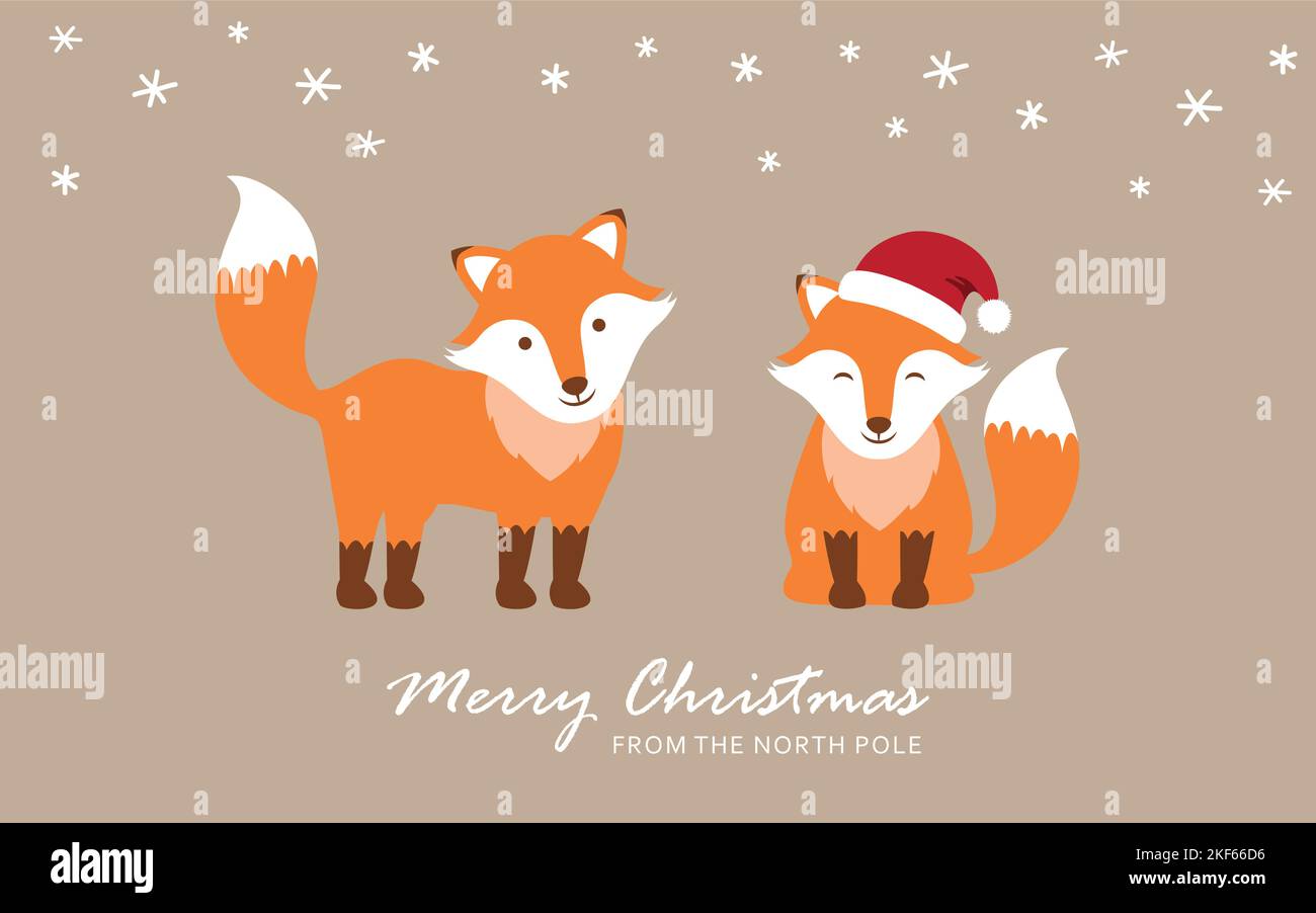 merry christmas greeting card with cute fox with santa hat Stock Vector ...