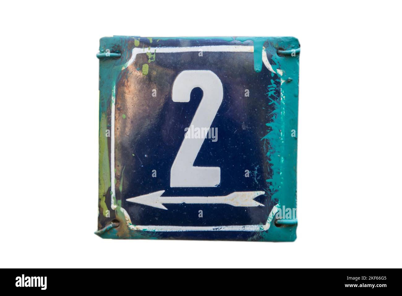 Weathered grunge square metal enameled plate of number of street ...