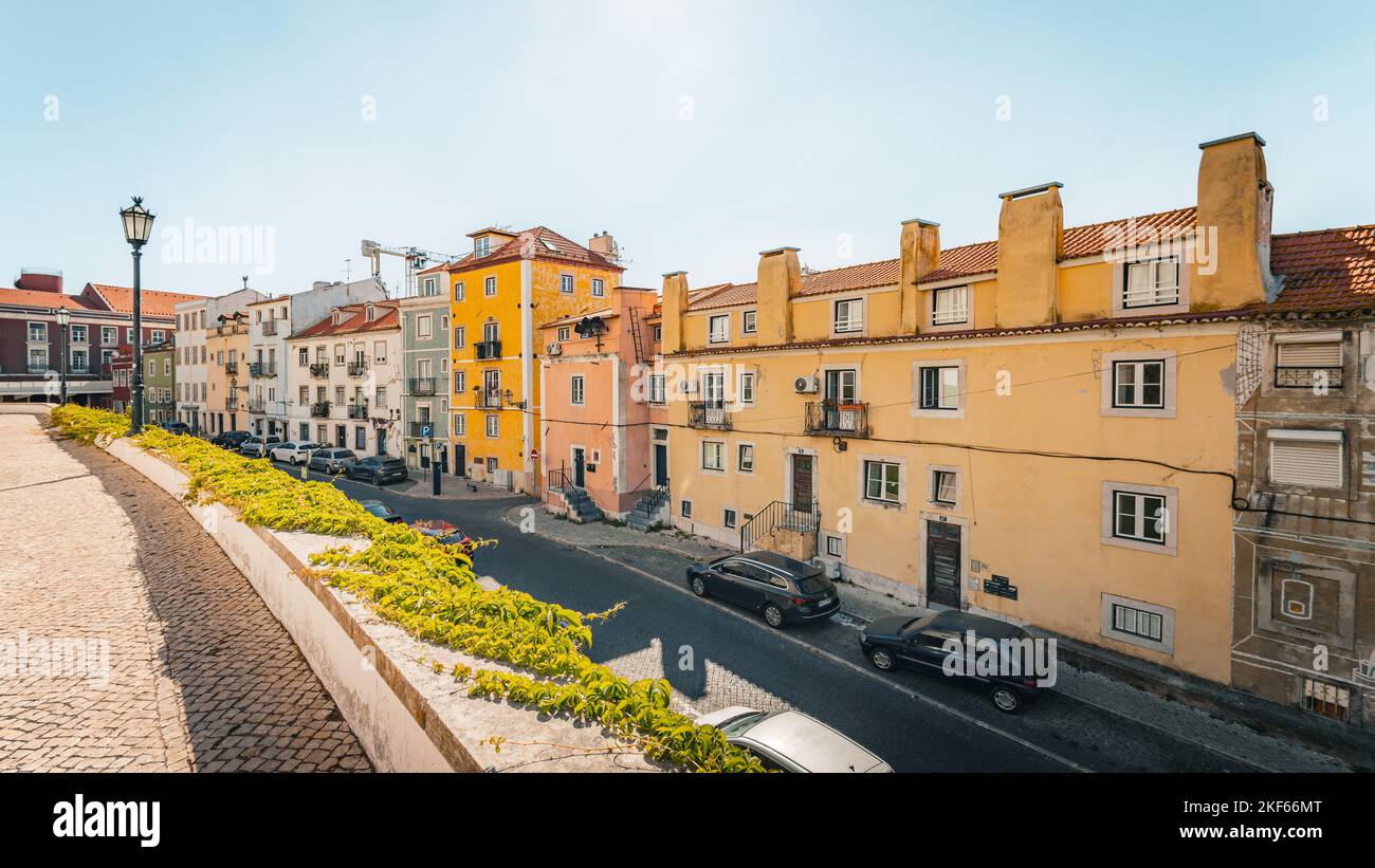 Alfama street view in Lisbon, capital of Portugal. The Alfama is the ...