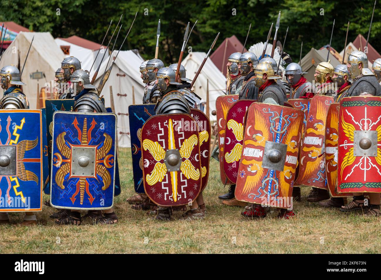The marching Roman legion during the roman festival in Augusta Raurica ...