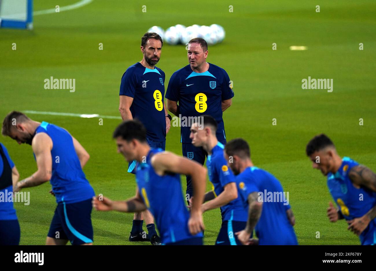 England manager Gareth Southgate alongside assistant Steve Holland ...