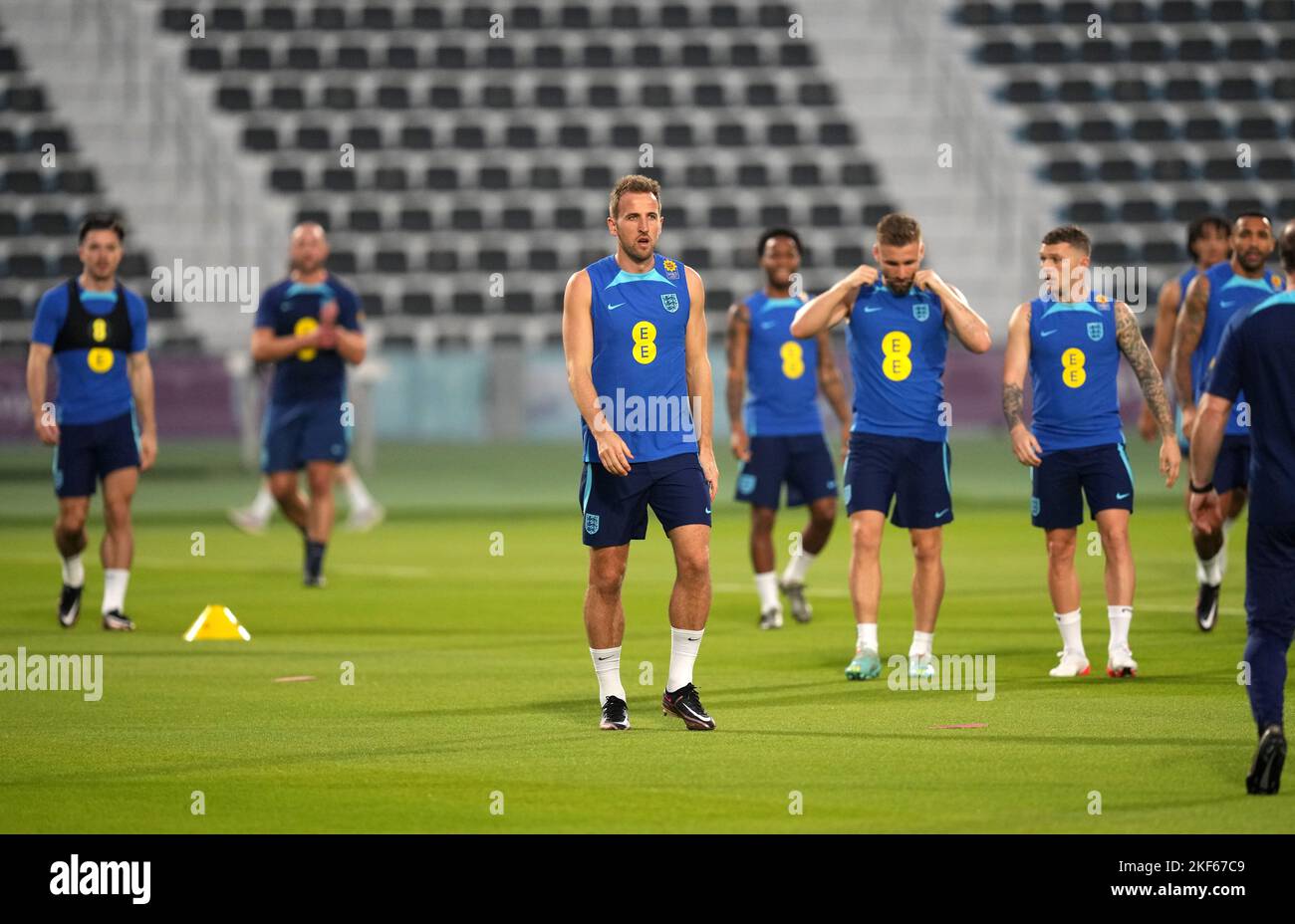 England's Harry Kane (centre) during a training session at the Al ...